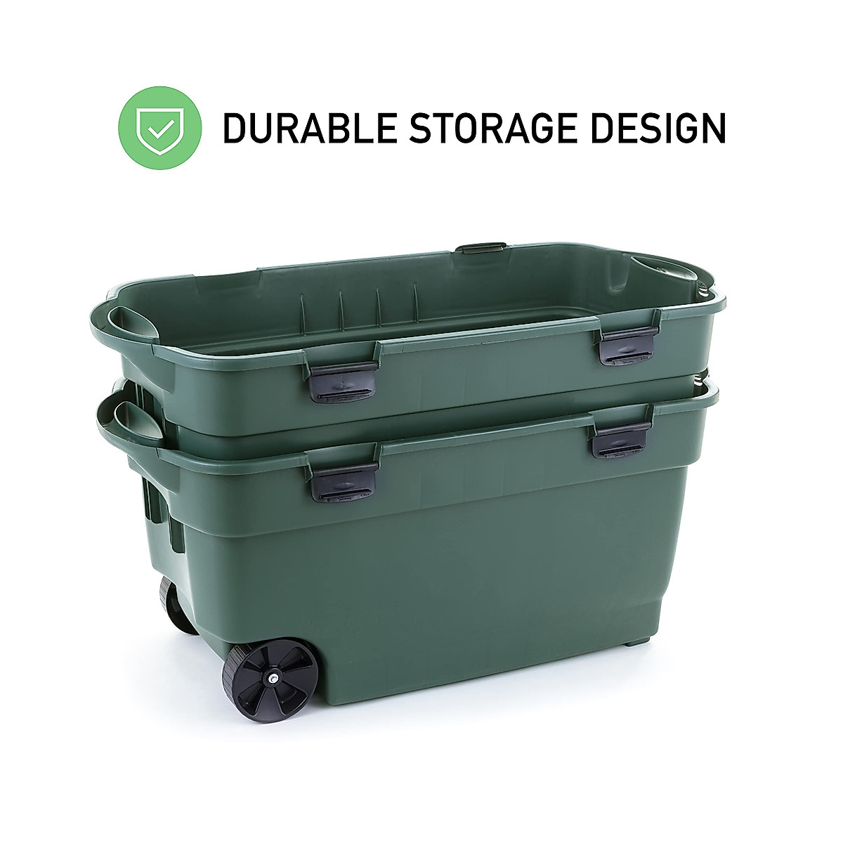 Rubbermaid ECOSense Wheeled Storage Totes, 40 Gal Pack of 2 & ActionPacker 35 Gal Wheeled Lockable Storage Bin with Lid, Heavy-Duty Water Repellent Industrial Container