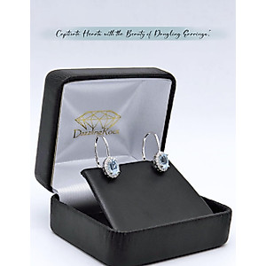 Dazzlingrock Collection 10K 6X4 MM Each Oval Cut Aquamarine & Round Cut Diamond Ladies Dangling Earrings, White Gold