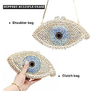 Chaliwini White Evning Bag Evil Eye Designer Bridal Clutch Purses for Women Rhinestone Prom bags Glitter Handbag (White)