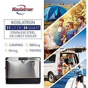 Koolatron Retro Ice Chest Cooler with Bottle Opener Blue and Red, Vintage Style Ice Bucket for Camping, Beach, Picnic, RV, BBQs, Tailgating, Fishing