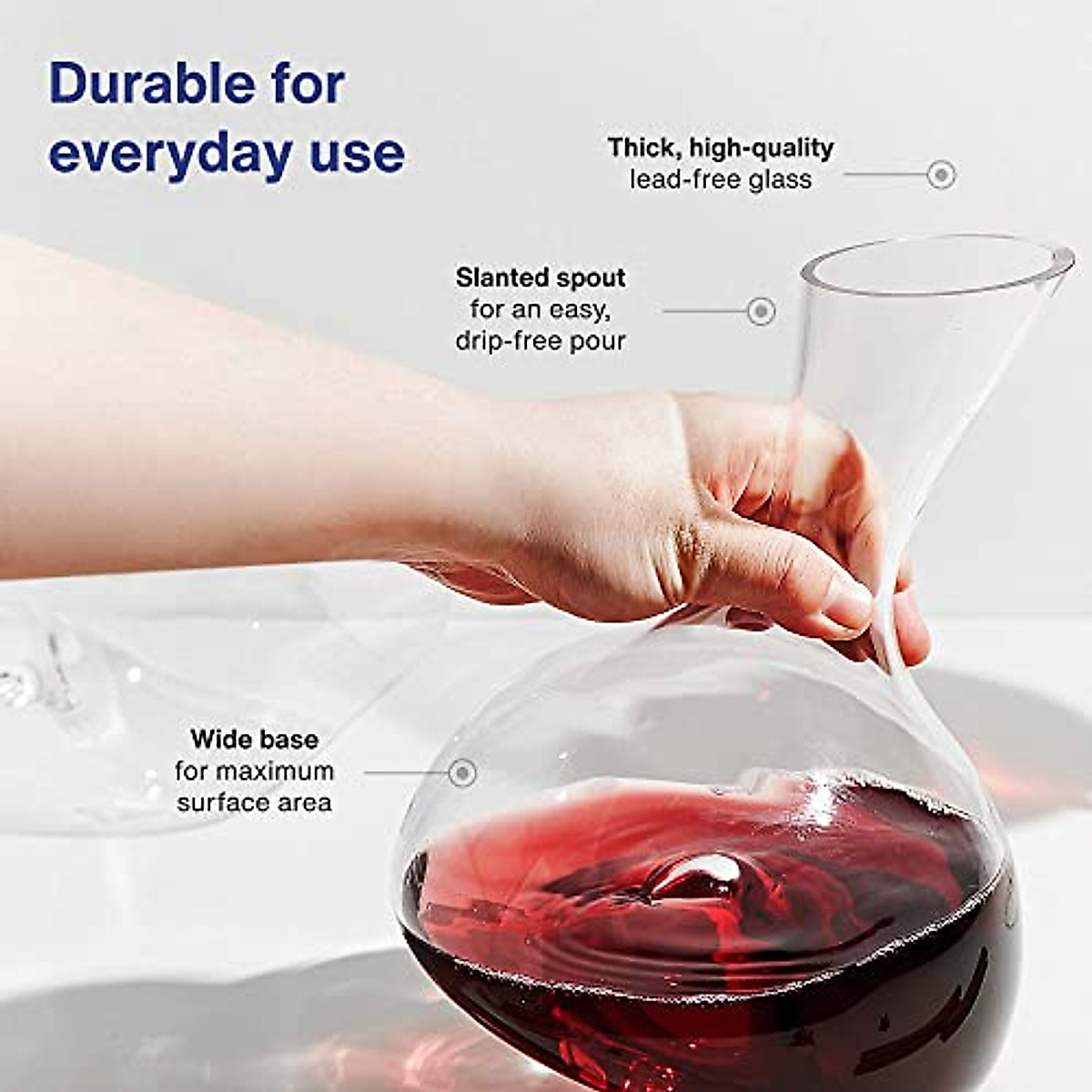 GoodGlassware Wine Decanter – Personal Red Wine Carafe with Wide Base and Aerating Punt - Crystal Clear, Full Bottle Pitcher (44 oz Capacity)