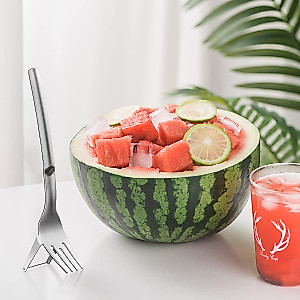 Choxila 2Pcs Watermelon Fork, Watermelon Slicer Cutter, 2-in-1 Fork Stainless Steel Fruit Cutting Artifact for Family Parties Camping