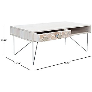 Safavieh Home Collection Raveena Mid-Century White Wash and Silver Hairpin Leg Coffee Table, 0