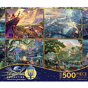 Ceaco - 4 in 1 Multipack - Thomas Kinkade - Disney Dreams Collection - Lion King, Peter Pan, Princess & the Frog, & Jungle Book - (4) 500 Piece Jigsaw Puzzles