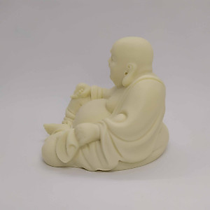 Buddha Statue for Home and Garden,2.8" Laughing Buddha Statue,Ivory Finish Seated Statue,Collectibles and Figurines,Desk Decor Zen Decor Garden Decor,Pray for Blessing.