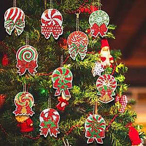 15 Pieces Christmas Diamond Painting Keychain Diamond Painting Ornaments 5D DIY Diamond Painting Keychain Hot Cocoa Christmas Diamond Art Ornaments for Kids Christmas DIY Crafts (Candy)