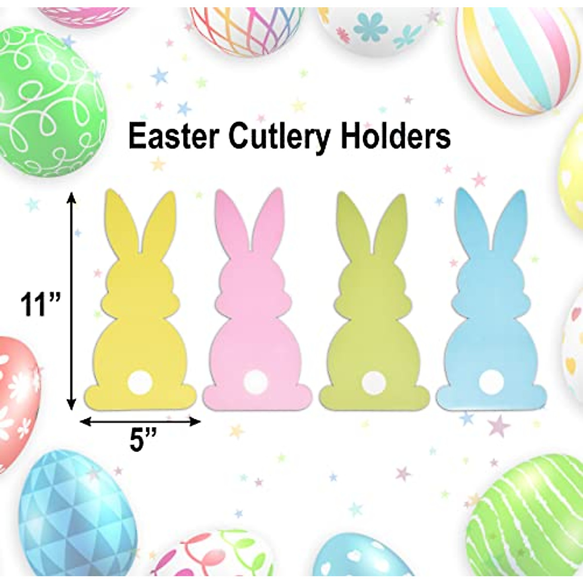 36 Easter Utensil Cutlery Holders Bunny Rabbit Shape Silverware Paper Pouch Sleeve Pockets Spring Table Place Settings Tableware Party Supplies Decoration Pink Blue Yellow Green for Knife Forks Spoons