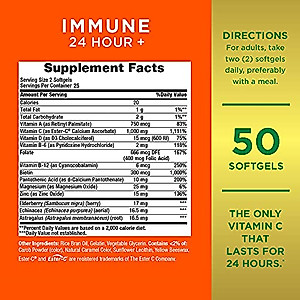 Nature's Bounty Immune 24 Hour +, The only Vitamin C with 24 Hour Immune Support from Ester C, Rapid Release Softgels, 50 Count