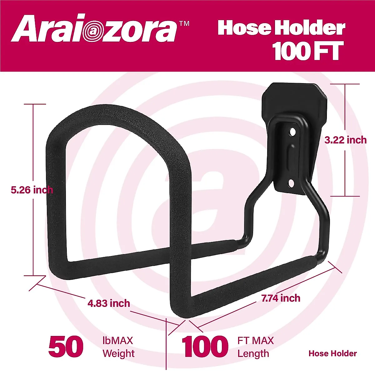 Araiozora Hose Holder Wall Mount,Heavy Duty Hanger Garden Water Hose Reels for Outside,Storage For 5/8" Garden Hose 100 FT 1 PC