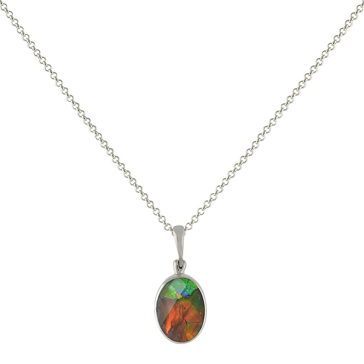 Starborn Ammolite and Faceted Quartz Oval Pendant in Sterling Silver