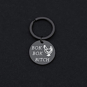 ENSIANTH Funny Chicken Keychain Chicken Lover Gift Bok Bok Bitch Crazy Rich Asians Inspired Gift for Friend (Black)