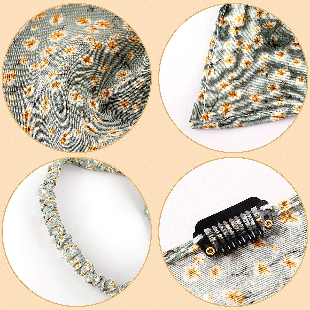 Syhood 6 Pcs Floral Elastic Hair Bandanas Boho Scarf Headband Chiffon Head Kerchief Turban with Hair Clips for Women(Classic Floral Patterns)