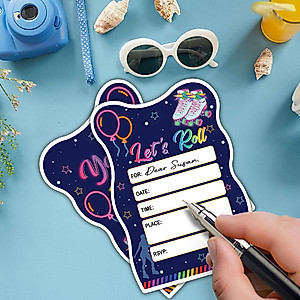 RZHV 15 Pack Roller Skating Shaped Fill-In Party Invitations Cards With Envelopes for Boys & Girls Teens Adults, Funny Sports Party Baby Shower Birthday Party Invite (Let's Roll)