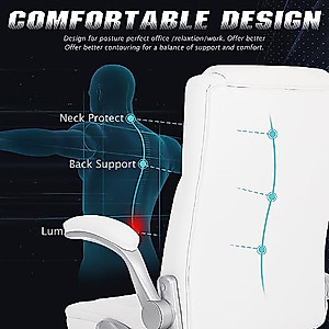Misolant Office Chair, Executive Desk Chair, Comfortable Executive Chair, Executive Office Chair with Flip Up Armrest, Big and Tall Office Chair with Adjust Height, Leather Office Chair Ivory White