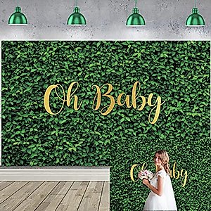 Cenven Oh Baby Green Leaves Wall Backdrop Green Grass Baby Shower Photography Background Baby Newborn Announce Pregnancy Birthday Party Decorations Supplies Photo Studio Props 7x5FT