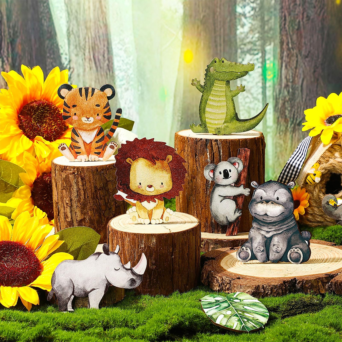 Geetery 12 Pcs Woodland Animals Wooden Animal Cutout Shapes Forest Painted Woodland Baby Shower Decorations Woodland Creatures Wood Table Centerpieces for Woodland Camp Party Supplies (Lively)