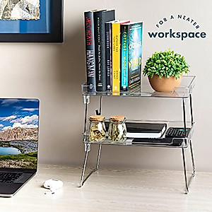 Clear Stackable Shelf - Easily Organize Your Kitchen Counter and Cabinet Shelves While Creating Extra Storage Space with This Foldable Translucent Plastic Shelf. (2-Pack)