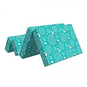 Ambesonne Turquoise Foldable Mattress, Stalks and Dots Vintage, 74.8" x 39.4", Turquoise White