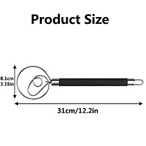 Guowall Stainless Steel Dough Whisk for Dutch Bread with Rubber Anti-Slip Handle 12 inch Dough Blender Mixer Baking Tools for Cake Bread Pizza Pastry Biscuits