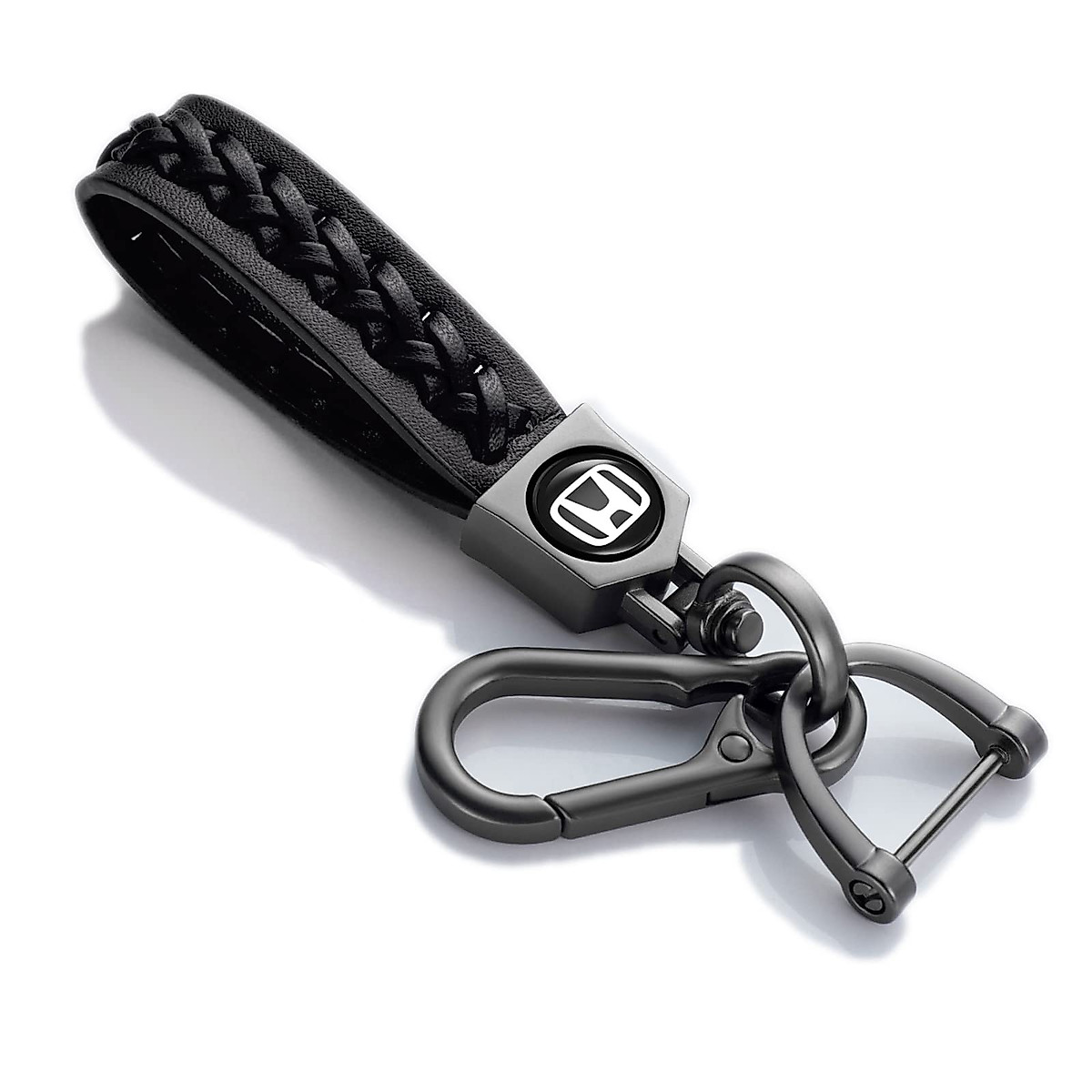 BASLIQ For Honda with Car Logo,Genuine Leather Car Keychain Replacement for Honda CR-V CRV Pilot EX EX-L Travel Keychains Key Chain for Man and Woman Family Keyring car Accessories