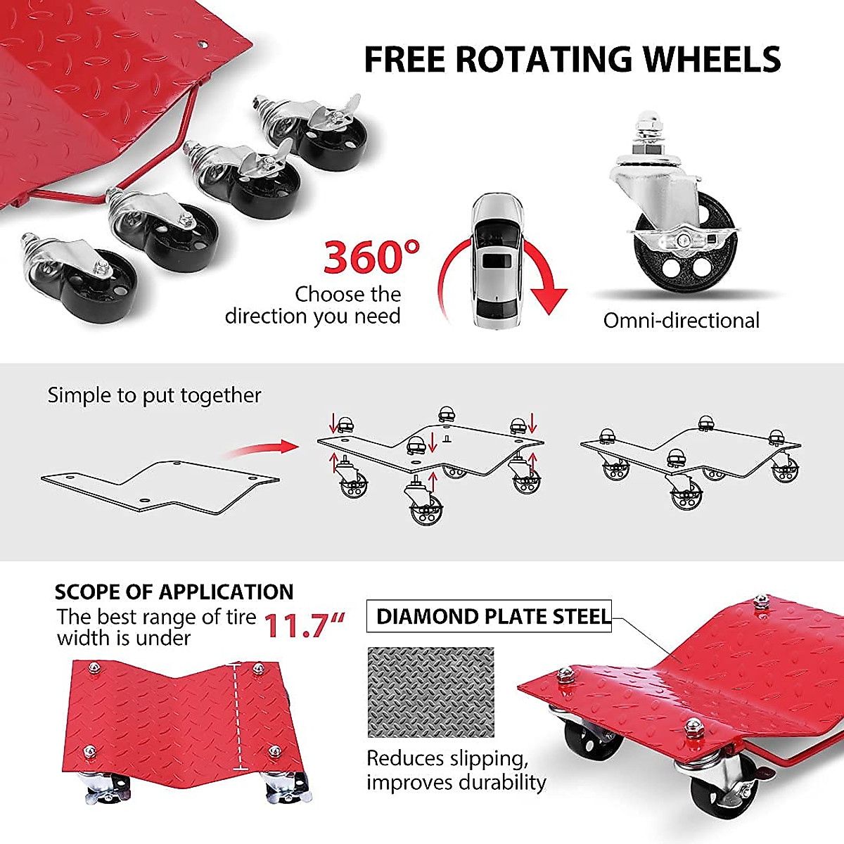 VIVOHOME Heavy Duty 4 Tire Wheel Dolly Car Stakes with 10 Feet Manual Hand Chain Block Hoist