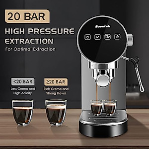 Seeutek Espresso Machine, 20 BAR Espresso Maker with Milk Frother Steam Wand, Compact Espresso Coffee Machine with Digital Touch Panel, 1350W, Cappuccino/Latte Machine for Home and Office