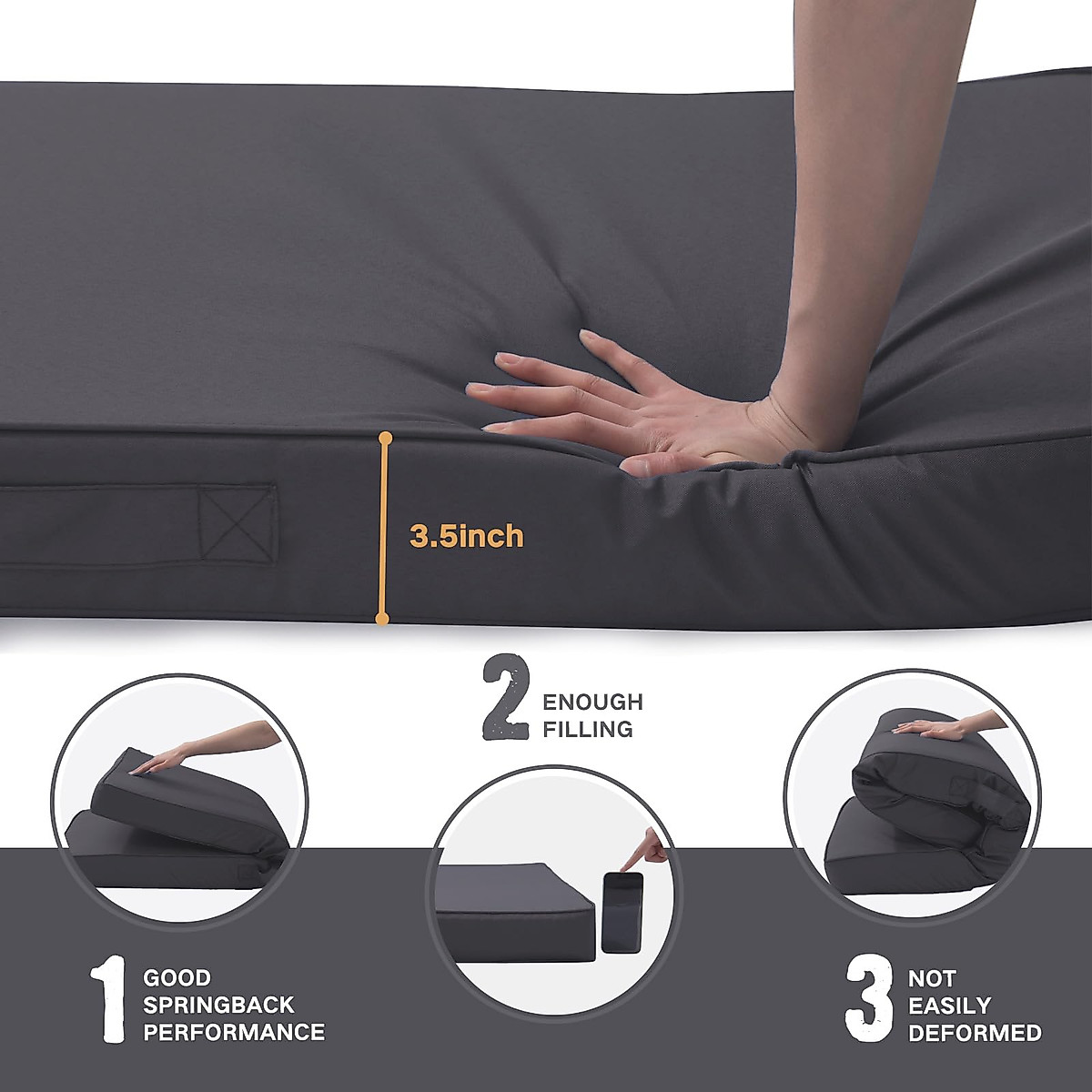 YIJIAN HOME Outdoor Bench Cushion 3.5inches Memory Foam Waterproof Patio Furniture Bench Cushion Porch Swing Cushion with Handle and Adjustable Strap, 42 x 18 Inch Dark Gray