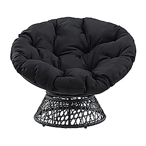 OSP Home Furnishings Wicker Papasan Chair with 360-Degree Swivel, Grey Frame with Black Cushion