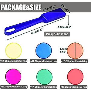 TCOINERY Bingo Chips Set-Magnetic Wand & 100 Counting Chips-6 Colors Transparent Plastic Markers for Family School Learning Game Zoom Bingo and Pokeno Nights