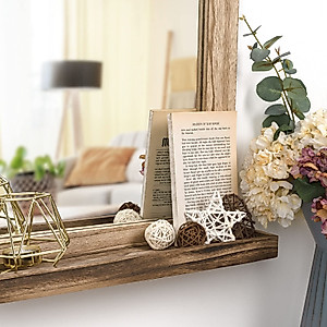 Emfogo Wall Mirror with Shelf, 20 x 16 inch Farmhouse Decor Wall Mirror Hanging for Bathroom, Vanity, Bedroom, Entryway, Living Room (Rustic Brown)