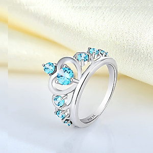 YL Crown Rings 925 Sterling Silver Heart Engagement Rings Queen Created Aquamarine Anniversary Jewelry-size6