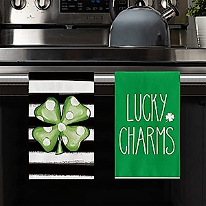 Artoid Mode Stripes Clover Shamrock Lucky Charms St. Patrick's Day Kitchen Towels Dish Towels, 18x26 Inch Seasonal Spring Decoration Hand Towels Set of 2