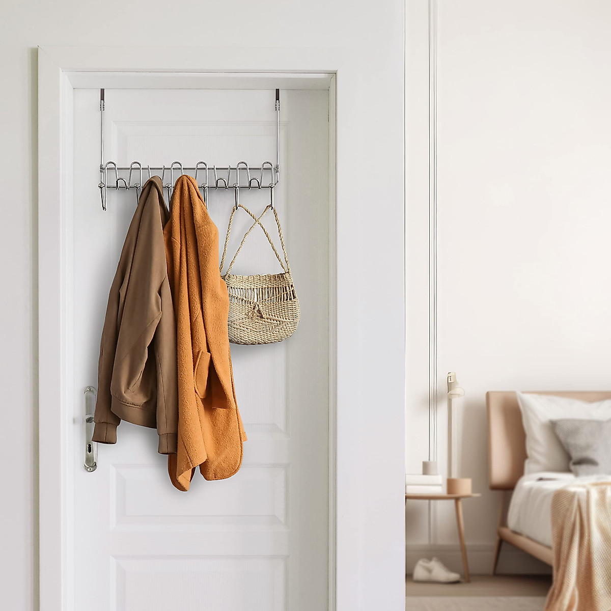 DecoBros Supreme Over The Door 11 Hook Organizer Rack, Chrome Finish