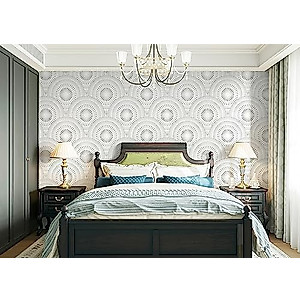 Heroad Brand 17.3"x118" Peel and Stick Wallpaper White Circle Wallpaper Modern Geometric Wallpaper White Contact Paper for Cabinets Waterproof Self Adhesive Removable Wallpaper Thicken Retro Wallpaper