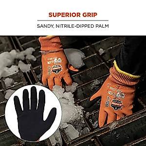 Ergodyne ProFlex 7551 Waterproof Winter Work Gloves, Cut Resistant ANSI A5, Sandy Nitrile Coated Palms, Thermal Fleece Lining Orange