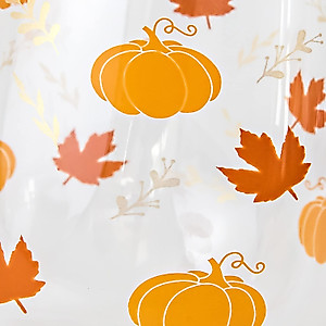 C.R. Gibson QWG2O-24065 Fall Leaves and Pumpkins Acrylic Stemless Wineglass for Thanksgiving and Friendsgiving, 12 fl. Oz.