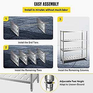 VEVOR Storage Shelf, 4-Tier Storage Shelving Unit, Stainless Steel Garage Shelf, 47.2 x 17.7 x 61 inch Heavy Duty Storage Shelving, 529 Lbs Total Capacity with Adjustable Height and Vent Holes
