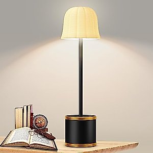 Tpczqj Cordless Table Lamp,Rechargeable Portable 6000mAh Battery Powered Metal Desk Lamp,Dimmable LED Night Light,Nightstand Bedside Light for Bedroom/Study/Restaurant/Outdoor Camping (Black)