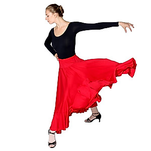 Danzcue Womens Full Circle Flamenco Dance Skirt, Red, LA