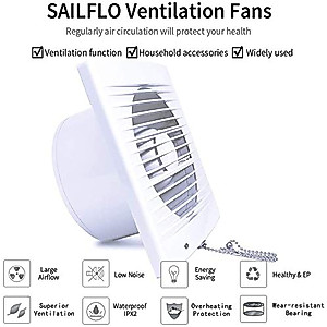 SAILFLO 6 Inch Wall-Mounted Exhaust Fan, 18W Ventilation Extractor with Anti-backflow Check Valve Chain Switch for Window Duct Glass Grow Tent Bathroom Vents - 8"×8" Grid Panel - Small Size