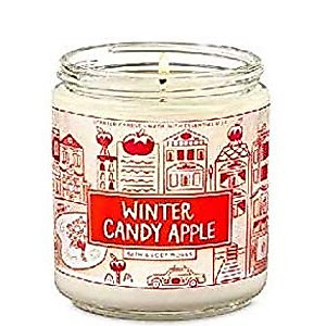 Bath and Body Work Winter Candy Apple Candle Gift Set, 3 Wick and Single Wick Candles, Full Size Body lotion, Shower Gel with Gingham Gift Bag and Tissue