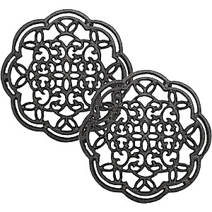 Yopay 2 Pack Cast Iron Trivet Heavy Duty, 7.7 inch Round Metal Trivet for Hot Pans or Teapot, Rustproof Pot Stands Holders with Rubber Pegs for Countertop, Dining Table, Kitchen Farmhouse Decoration