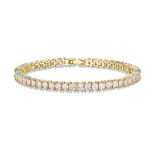 PAVOI 14K Gold Plated Cubic Zirconia Classic Tennis Bracelet | Yellow Gold Bracelets for Women | 3mm CZ, 6.5 Inches
