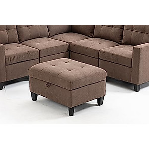 Evedy Living Room Furniture Set,L-Shaped, Modular Sectional Sofa with Left & Right Arm, Corner Chair, Ottomans Table,Extra Wide Chaise Lounge Couch for Home, Apartment (Brown)