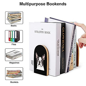 Cute Boston Terrier Dog Simple Nature Wooden Shelves Bookends Desktop Book Stand Book Ends Books Holder for Library School Home Office Study Decoration（Beech Wood）