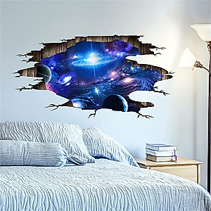 3D The Milky Way Removable Wall Decal Galaxy Stickers Cosmic Home Wall Art Decor for Boys Bedroom Nursery Baby Playroom Living Room Wall Decoration, Blue