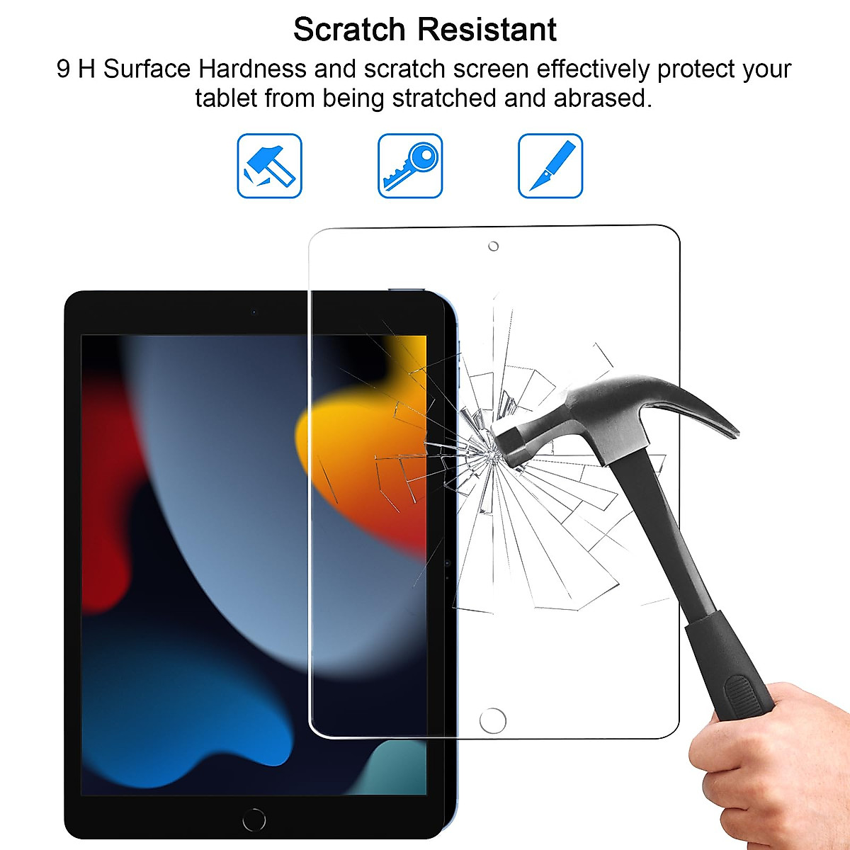 SIBEITU 2 Pack Screen Protector for iPad 9th Generation 2021, iPad 10.2 Inch HD Clear 9H Hardness Tempered Glass Film Compatible with iPad 8th 7th Generation 2020/2019, Scratch Resistent
