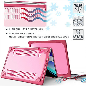 Mektron Laptop Case for MacBook Air 13 2022 2021 2020 2019 2018 Release A2337 M1 A1932 A2179 with Touch ID,[Heavy Duty][Dual Layer] Hard Plastic Bumper Protective Cover Shell with Kickstand (Rose)