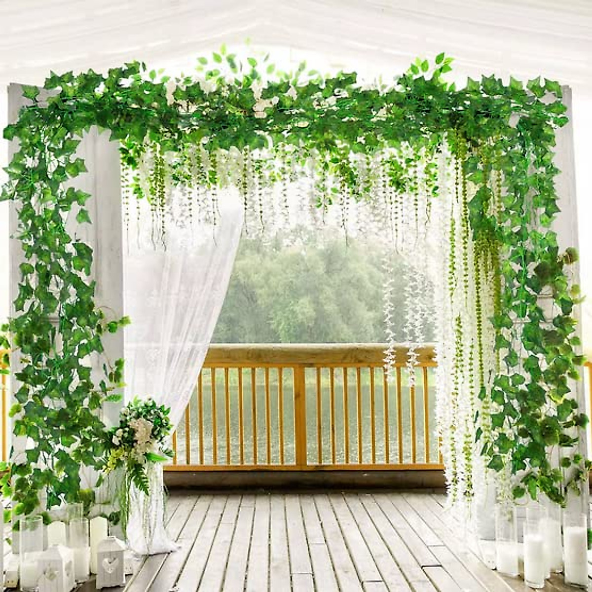 eleper 12 Strands 84 Feet Fake Ivy Artificial Ivy Garland Plant Wall Decor Hanging Plant Vines for Room Decor for Wedding Wall Party Bedroom Green Vines Green Leaves Wall Vines Decor