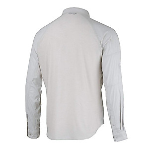 Huk Men's Tech Hybrid Long Sleeve Shirt | Performance Button Down, Bone, Medium